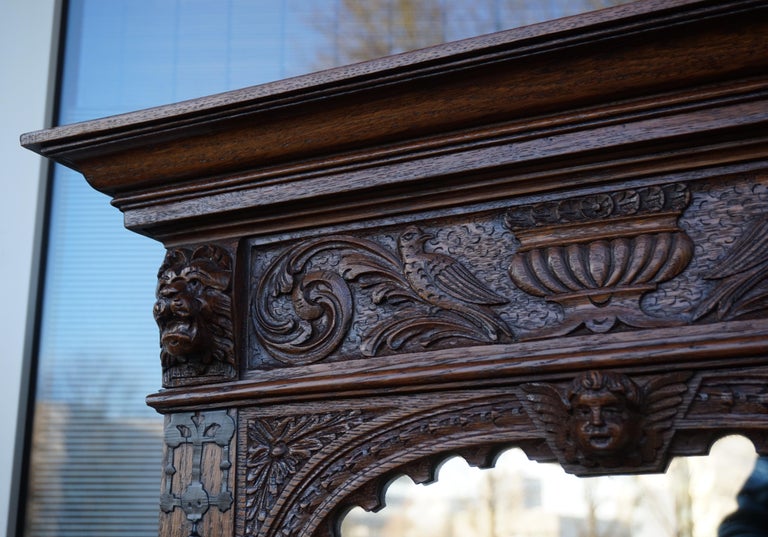 Hand Carved Renaissance Revival Wall Mirror with Lidded Gloves and ...