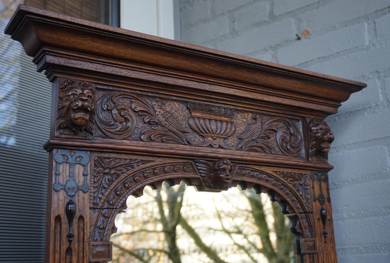 Hand Carved Renaissance Revival Wall Mirror with Lidded Gloves and ...