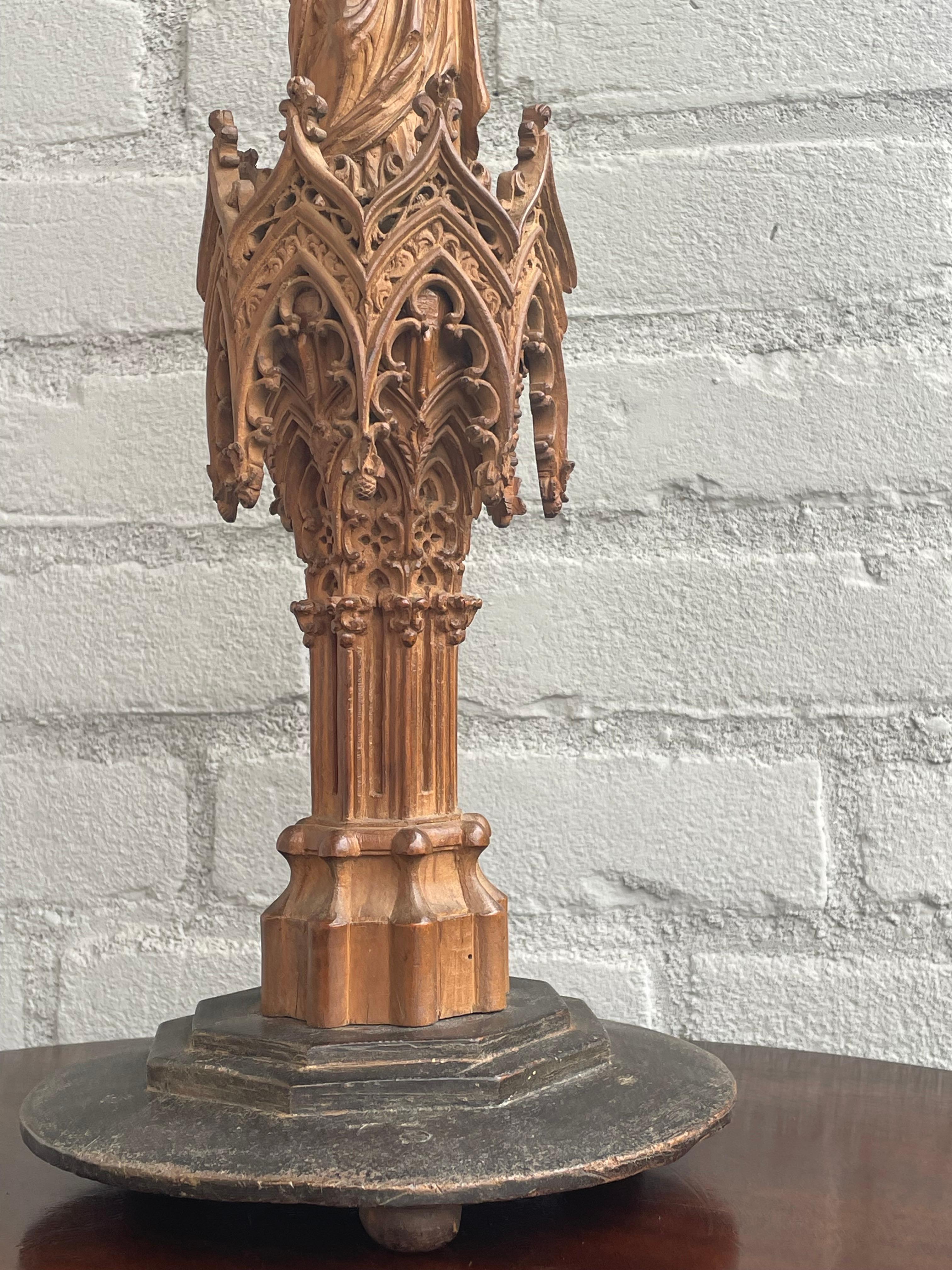 Antique Hand Carved Sculpture of Joseph and Baby Jesus on Gothic Pulpit ...