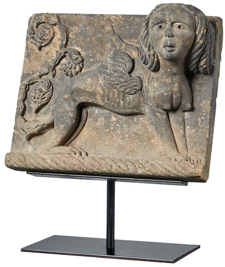 Antique Hand-Carved Stone Sphinx Plaque For Sale at 1stDibs