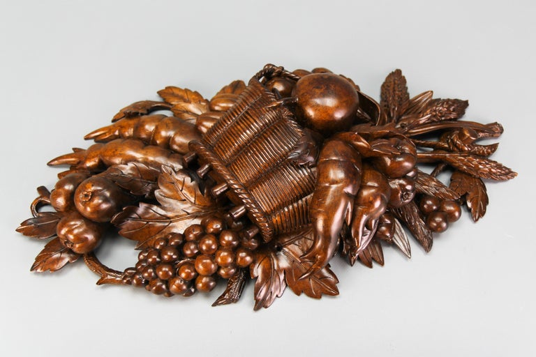 Antique hand carved Walnut Wall Plaque Fruits and Vegetables, Early ...