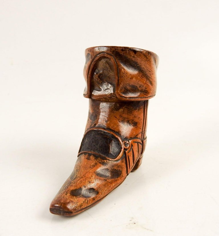 Antique Hand Carved Wood Boot Match Holder Striker For Sale at 1stDibs