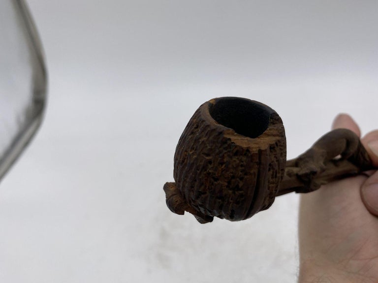 Antique Hand Carved Wood Rustic Fox Tobacco Pipe For Sale at 1stDibs
