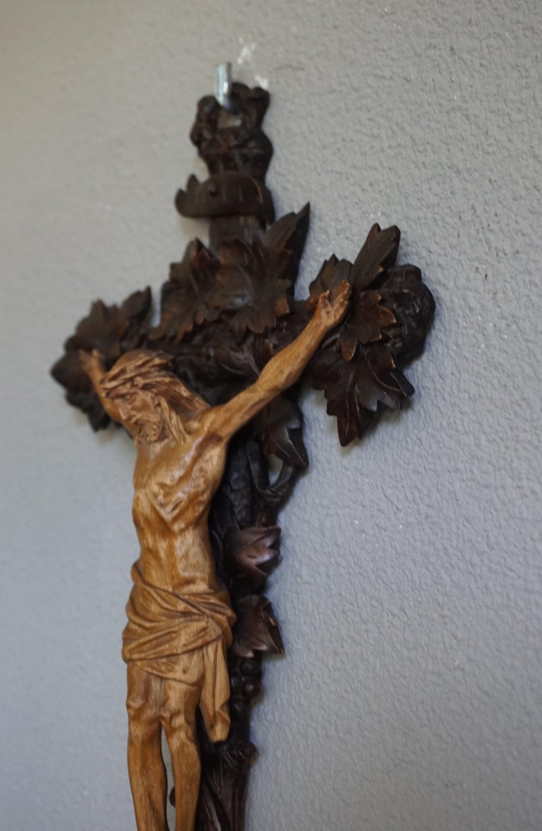 Antique Hand Carved Wooden Black Forest Crucifix with Corpus of Christ ...
