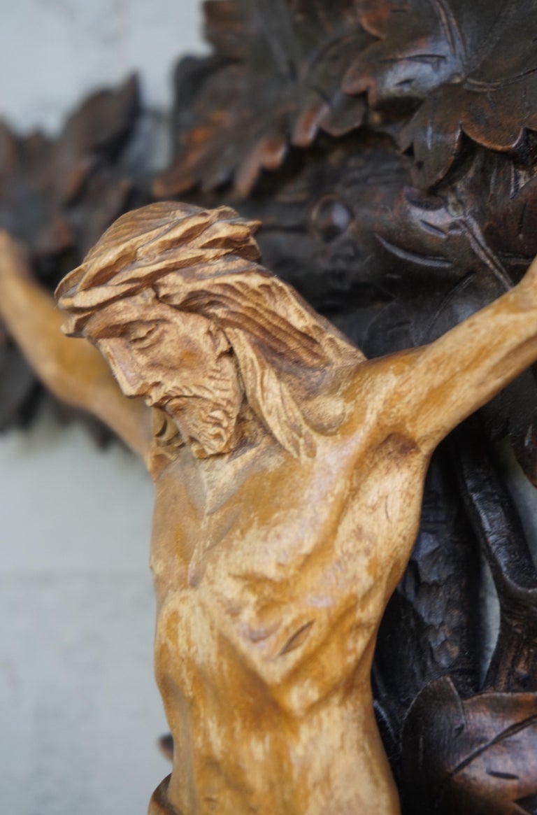 Antique Hand Carved Wooden Black Forest Crucifix with Corpus of Christ ...