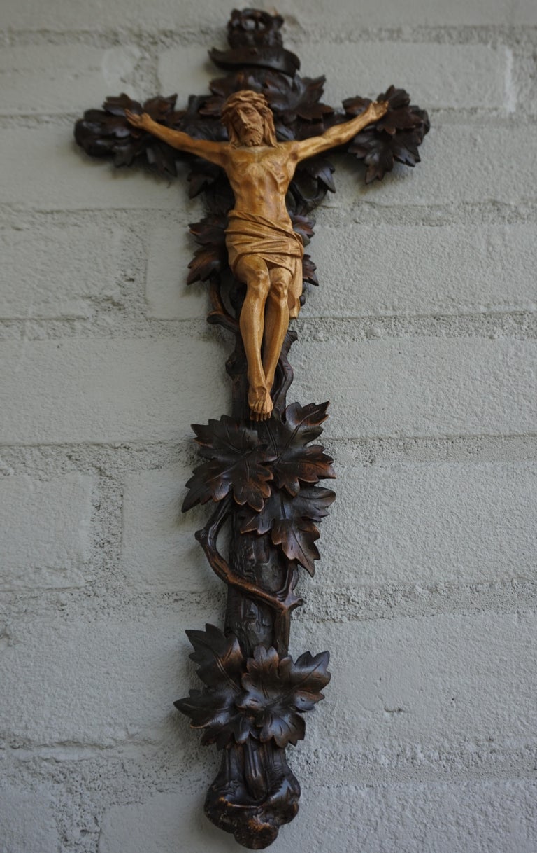 Antique Hand Carved Wooden Black Forest Crucifix with Corpus of Christ ...