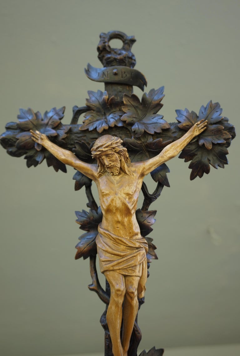 Antique Hand Carved Wooden Black Forest Crucifix with Corpus of Christ ...