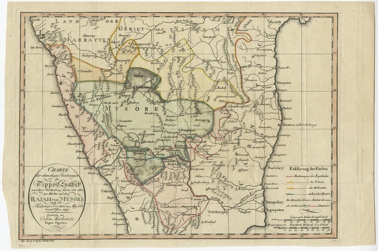 Antique Hand-Colored Map of the Kingdom of Mysore, in India, 1800 at ...