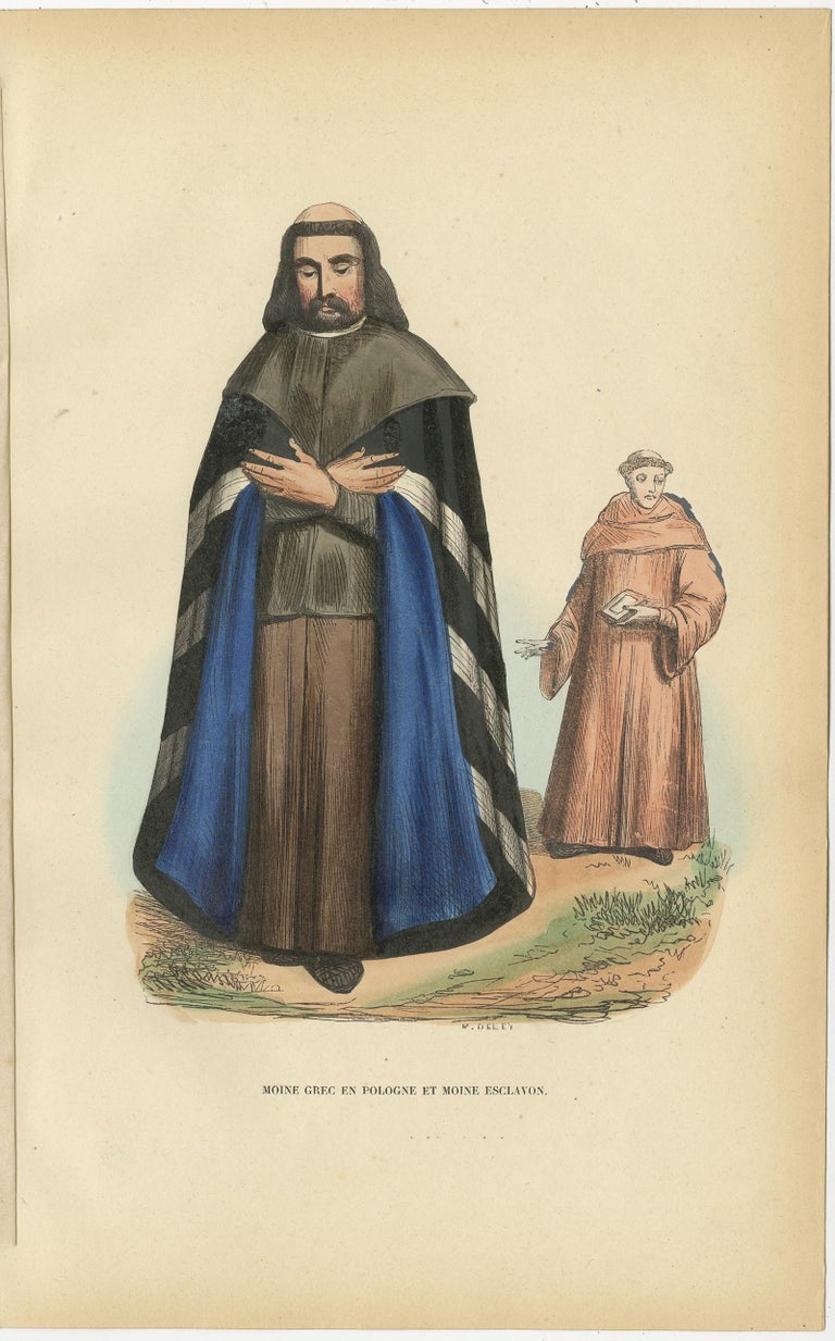 Antique Hand-Colored Print of a Greek Monk in Poland and a Slavonic ...