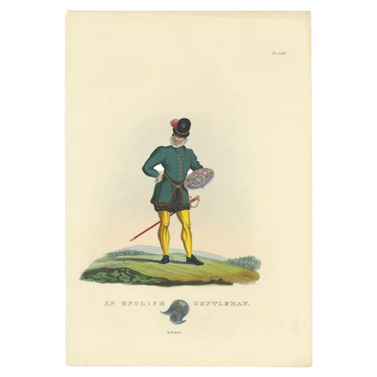 Antique Hand-Colored Print of an English Gentleman with Sable and ...
