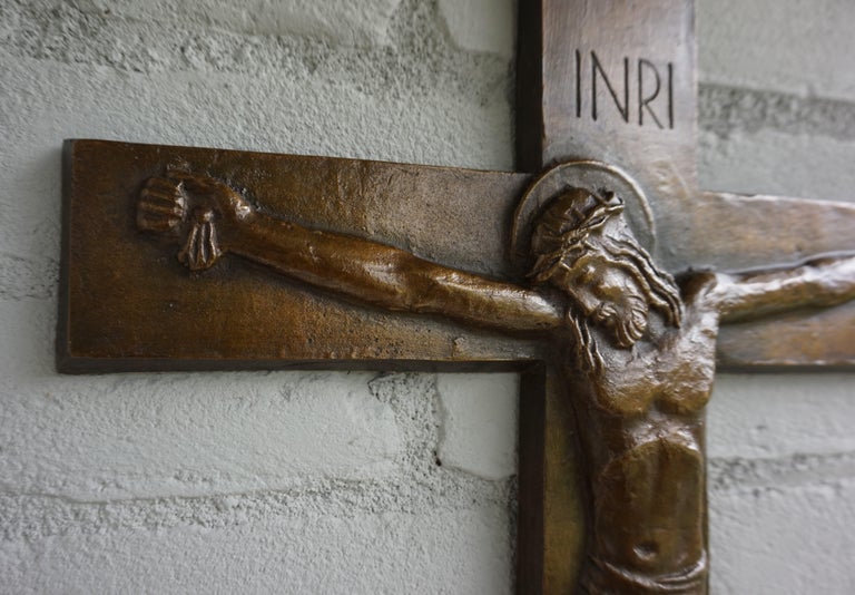 Antique Handcrafted Early 20th Century Bronze Crucifix with Sculpture ...