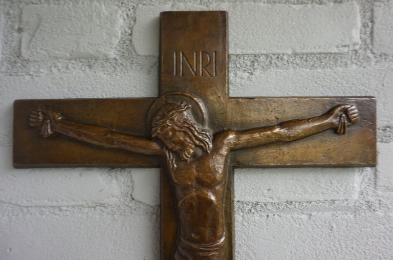 Antique Handcrafted Early 20th Century Bronze Crucifix with Sculpture ...