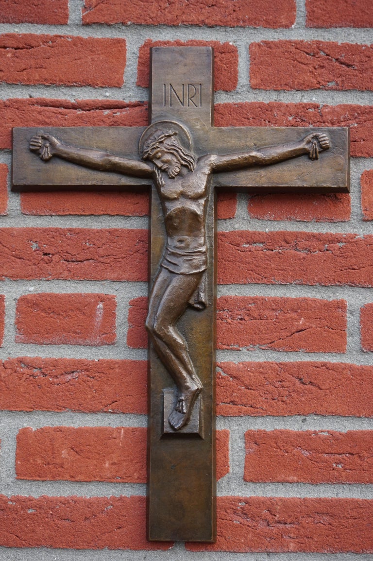 Antique Handcrafted Early 20th Century Bronze Crucifix with Sculpture ...