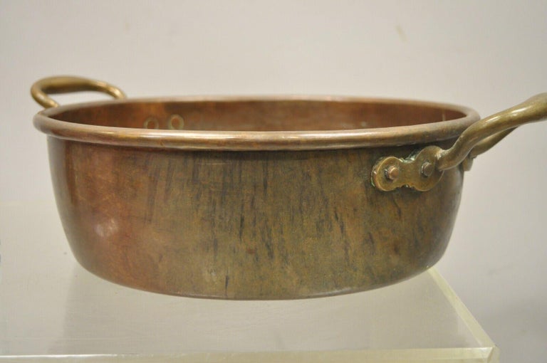 Antique Hand Forged Copper Cauldron Pot Twin Handles For Sale at 1stDibs
