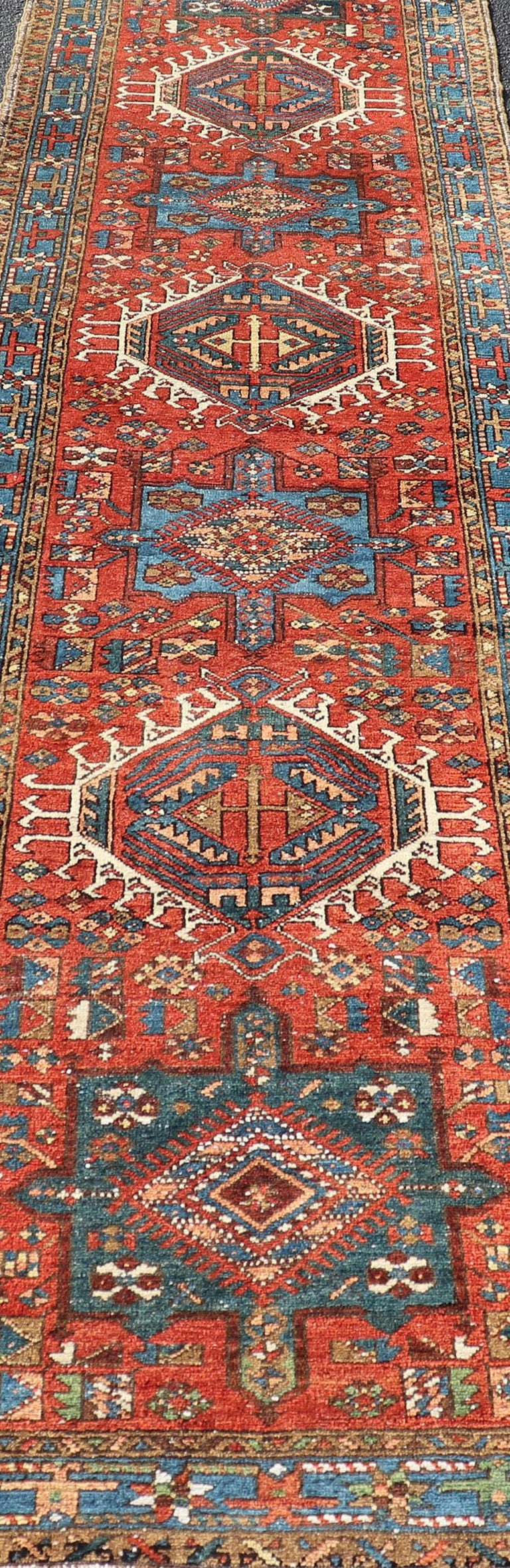 Antique Hand Knotted Persian Heriz Runner with All-Over Sub-Geometric ...