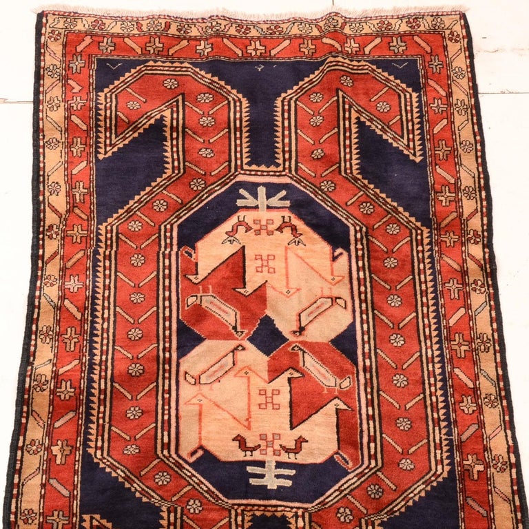 Antique Hand Knotted Persian Heriz-Serapi Geometric Long Rug For Sale ...