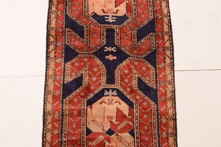 Antique Hand Knotted Persian Heriz-Serapi Geometric Long Rug For Sale ...
