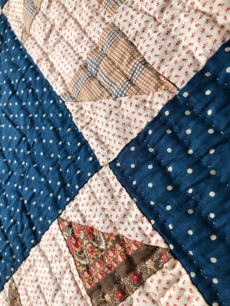 Antique Handmade Patchwork Quilt in Blue, White and Pink, USA, 1880s at ...