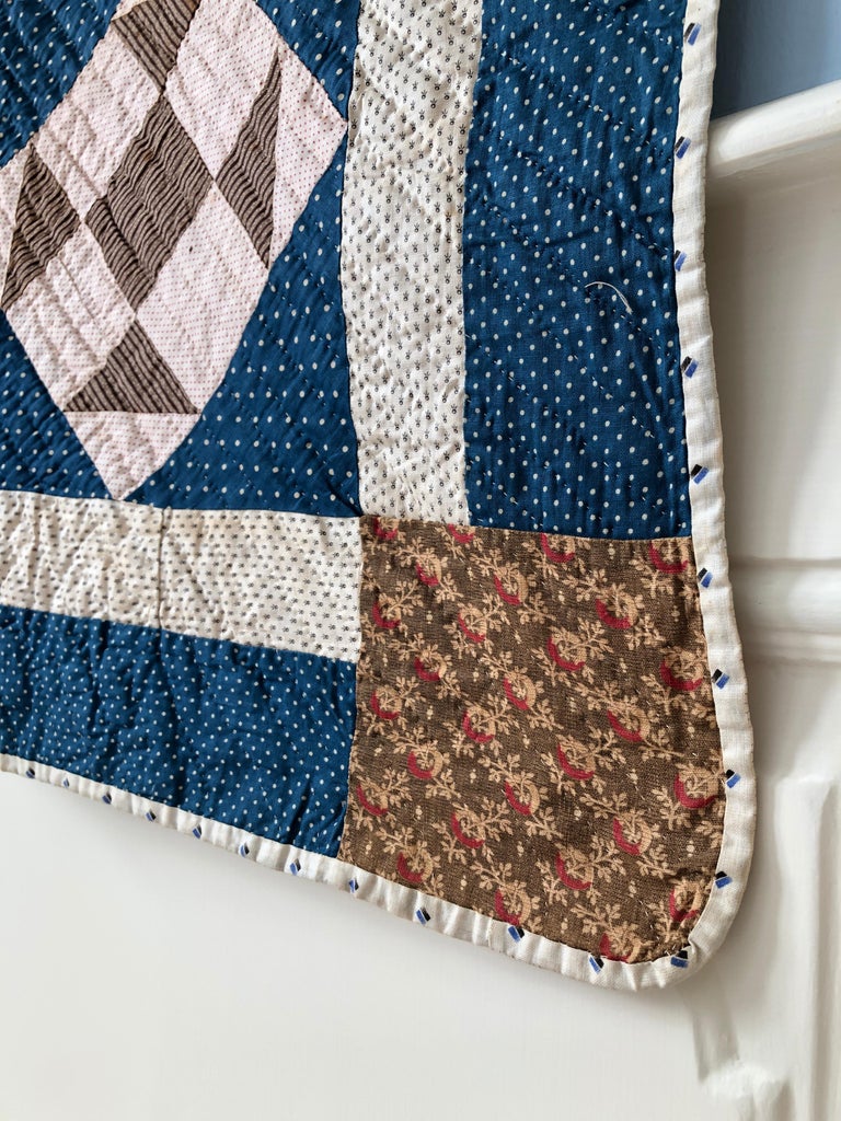 Antique Handmade Patchwork Quilt in Blue, White and Pink, USA, 1880s at ...