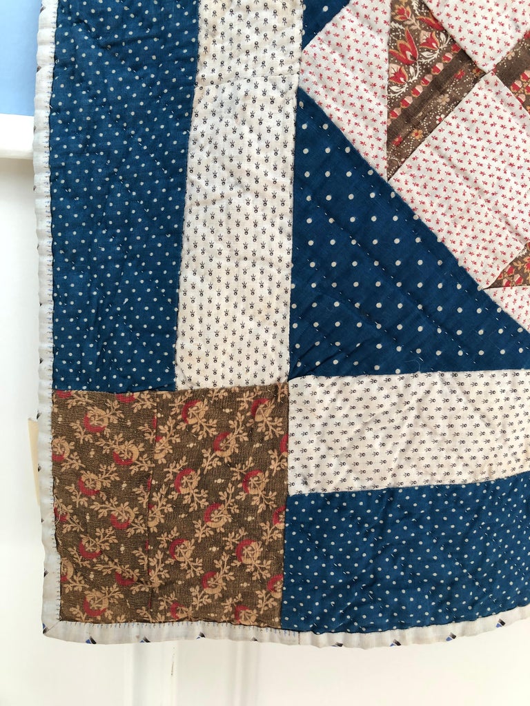 Antique Handmade Patchwork Quilt in Blue, White and Pink, USA, 1880s at ...