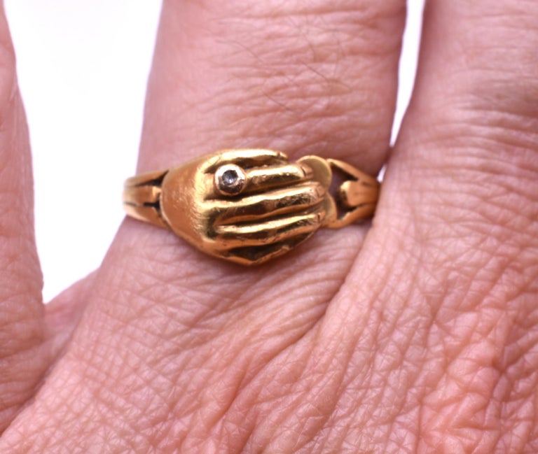Antique Victorian “Hand over Heart” Ring with Diamond For Sale at 1stDibs
