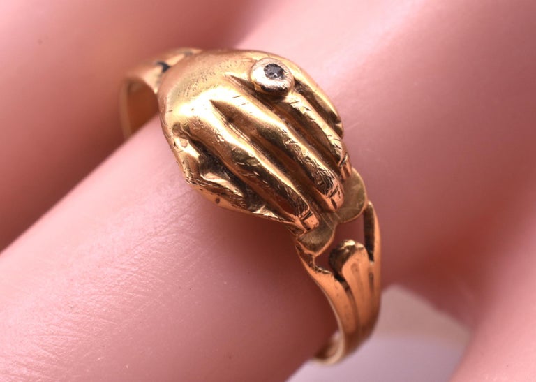 Antique Victorian “Hand over Heart” Ring with Diamond For Sale at 1stDibs
