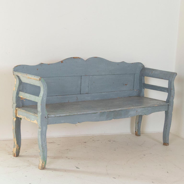Antique Hand Painted Blue Bench, Hungary at 1stDibs