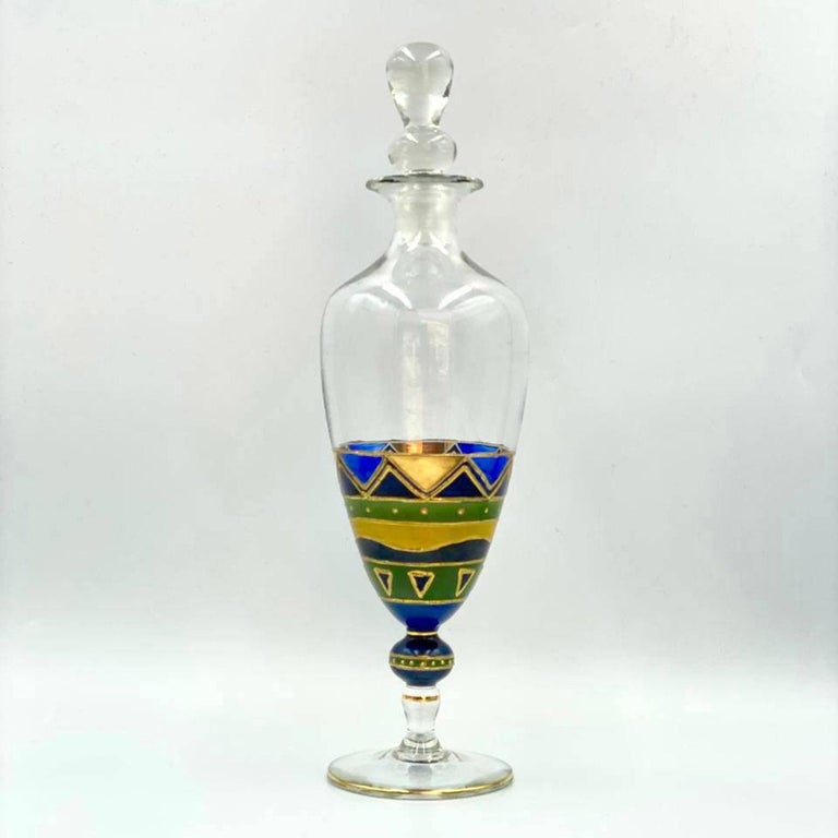 Antique Hand Painted Glass Bareware Set and Vase, 1930s For Sale at 1stDibs