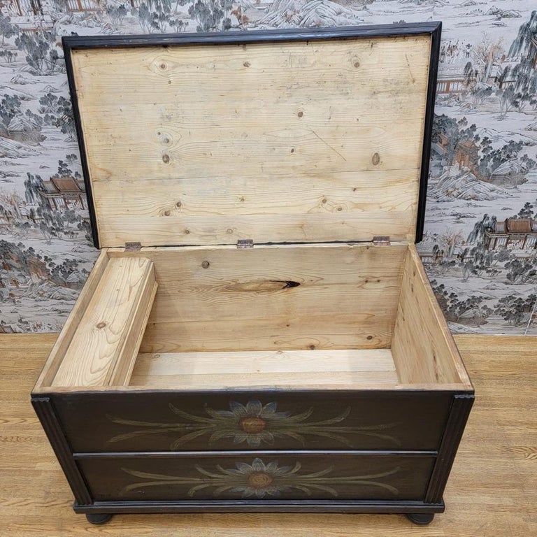 Antique Hand Painted Pine Chest for Storage / Linens For Sale at 1stDibs