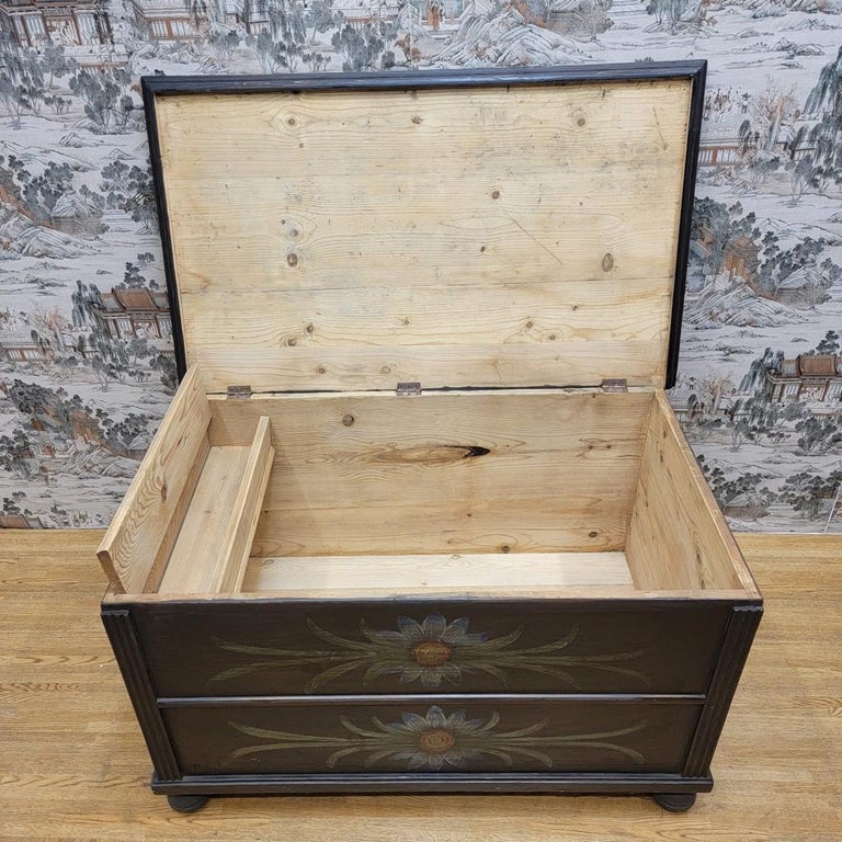 Antique Hand Painted Pine Chest for Storage / Linens For Sale at 1stDibs