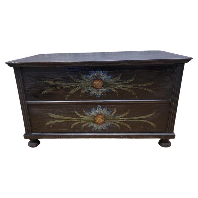 Antique Hand Painted Pine Chest for Storage / Linens For Sale at 1stDibs