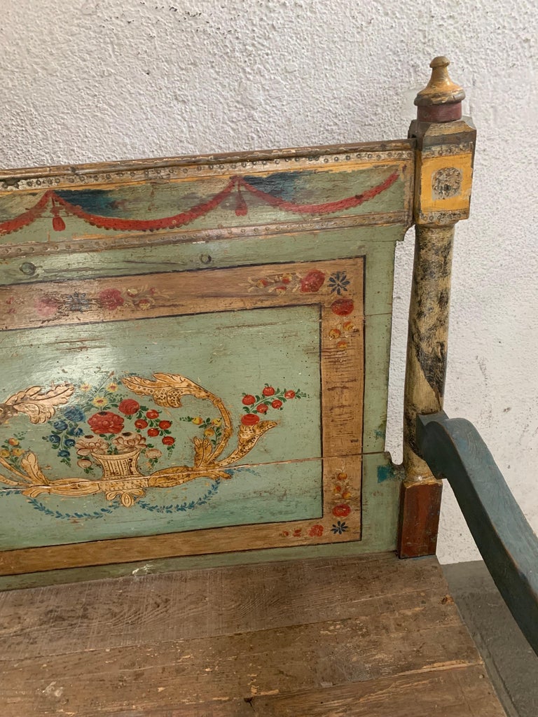 Antique Hand Painted Rustic Spanish Bench For Sale at 1stDibs