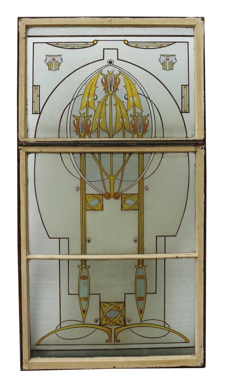 Antique Hand Painted Stained Glass Window For Sale at 1stDibs