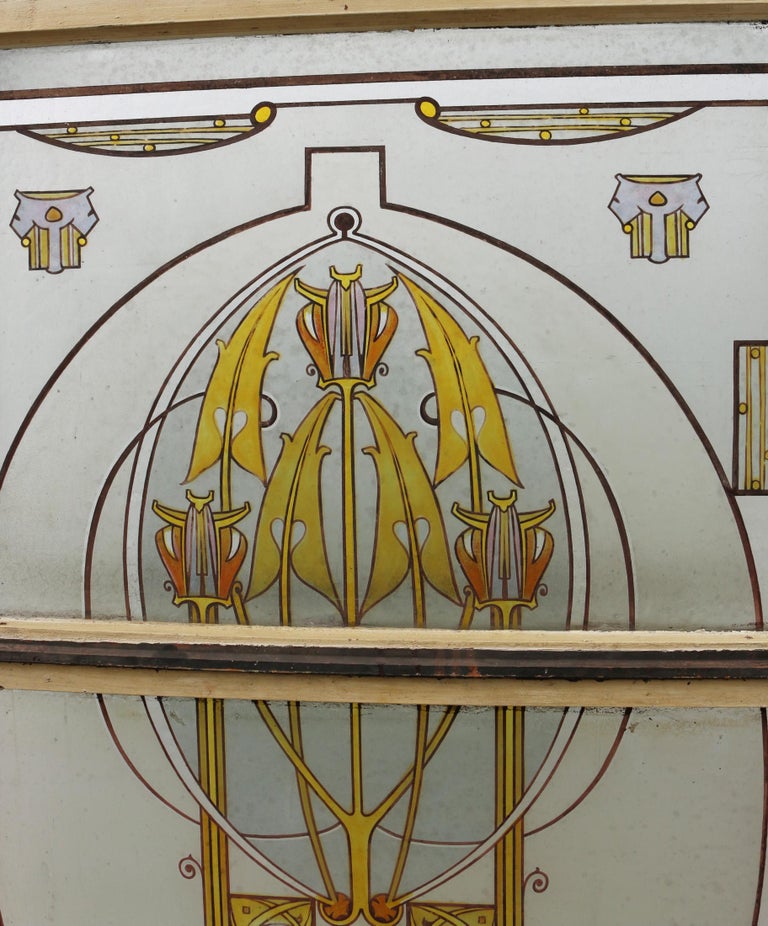 Antique Hand Painted Stained Glass Window For Sale at 1stDibs