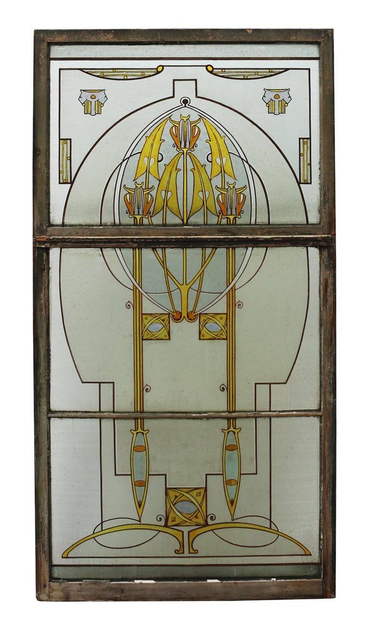 Antique Hand Painted Stained Glass Window For Sale at 1stDibs