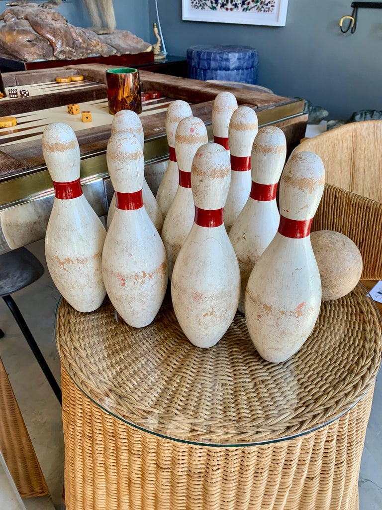 Antique Hand Painted Wood Bowling Set at 1stDibs