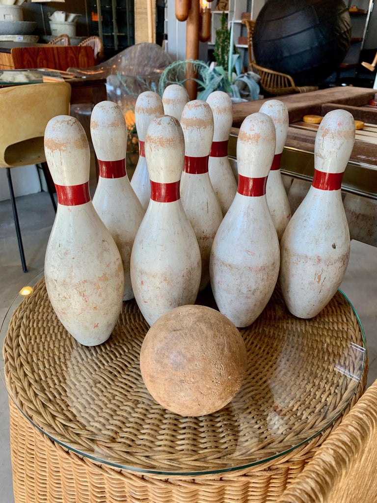 Antique Hand Painted Wood Bowling Set at 1stDibs