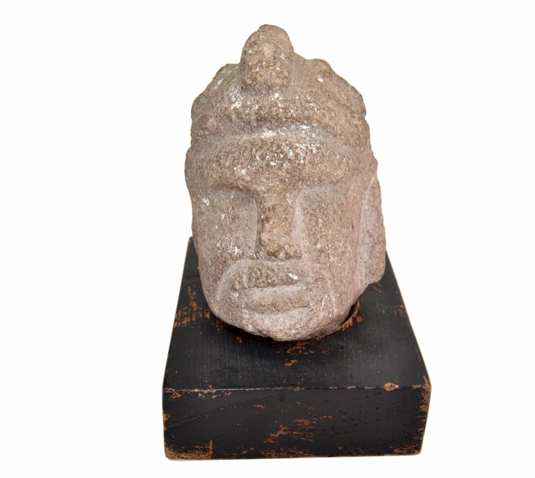 Antique Hand Sculpted Stone Head Sculpture on Formfit Hand Carved ...