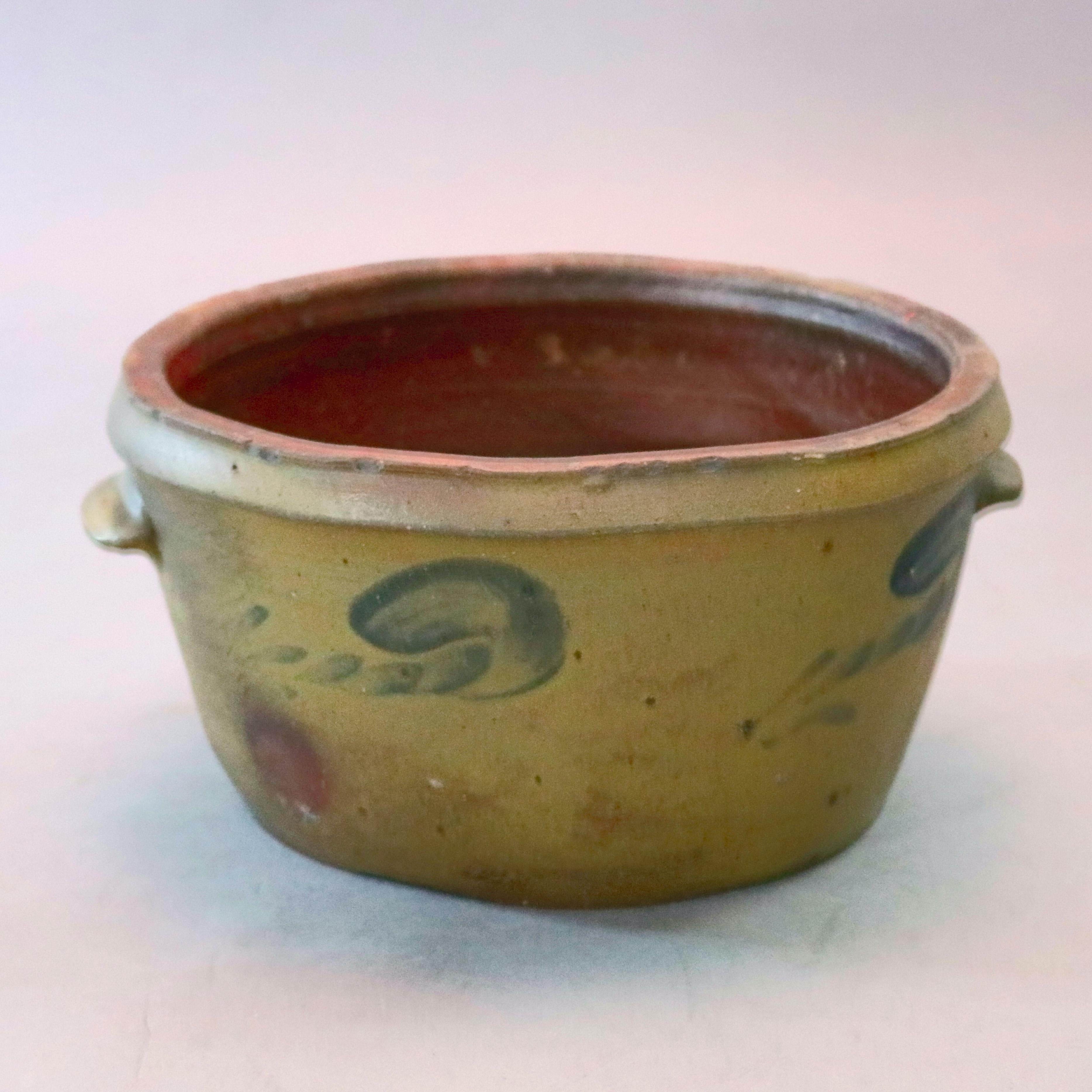 Antique Hand Thrown Blue Decorated 3-Gal Cake Crock with Stylized ...