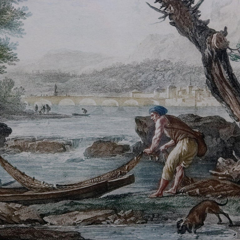 Hand Tinted French Harbor Fishing Scene Engraving after J. Vernet ...