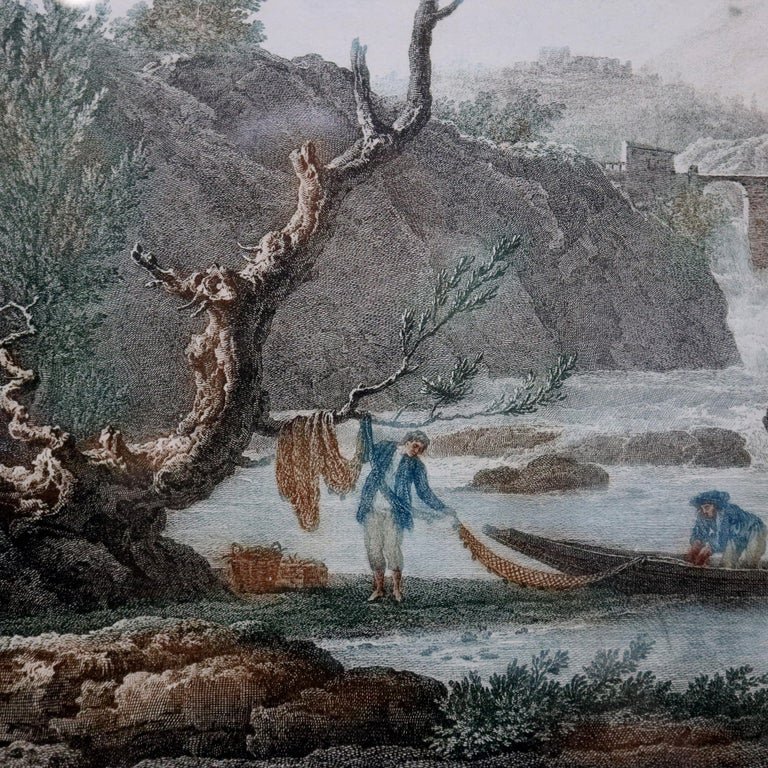 Hand Tinted French Harbor Fishing Scene Engraving after J. Vernet ...