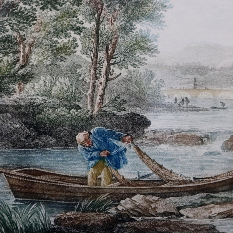 Hand Tinted French Harbor Fishing Scene Engraving after J. Vernet ...