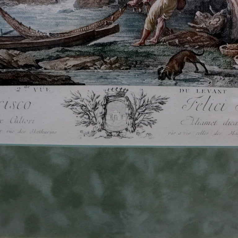 Hand Tinted French Harbor Fishing Scene Engraving after J. Vernet ...