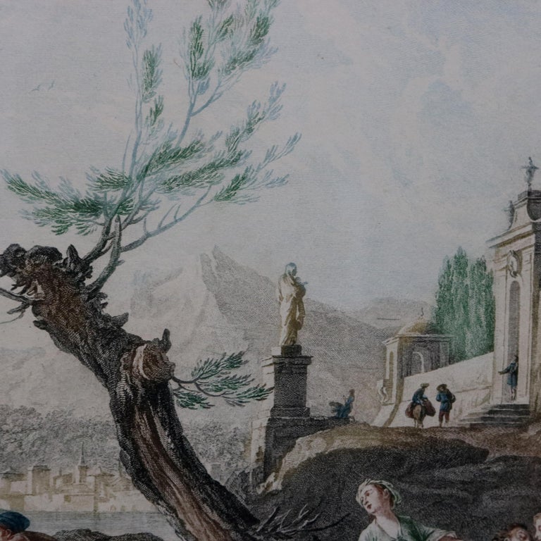 Hand Tinted French Harbor Fishing Scene Engraving after J. Vernet ...