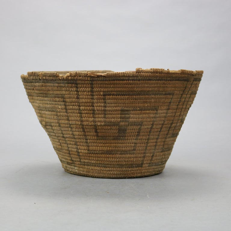 Antique Hand Woven Navajo Indian Basket, Whirling Log Good Luck Design, c1920 at 1stDibs