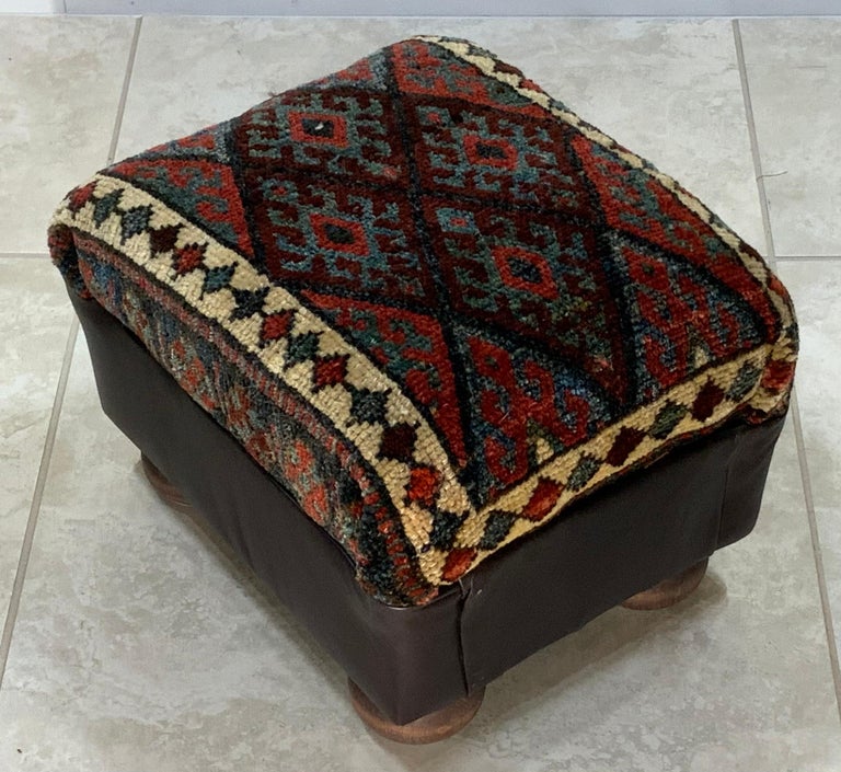 Antique Hand Woven Rug Upholstered Foot Stool For Sale at 1stDibs