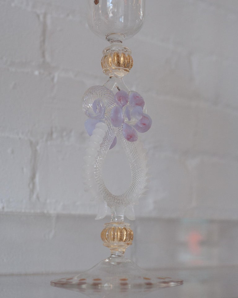 Antique Hand Blown Murano Glass Flute with Gilded Details at 1stDibs