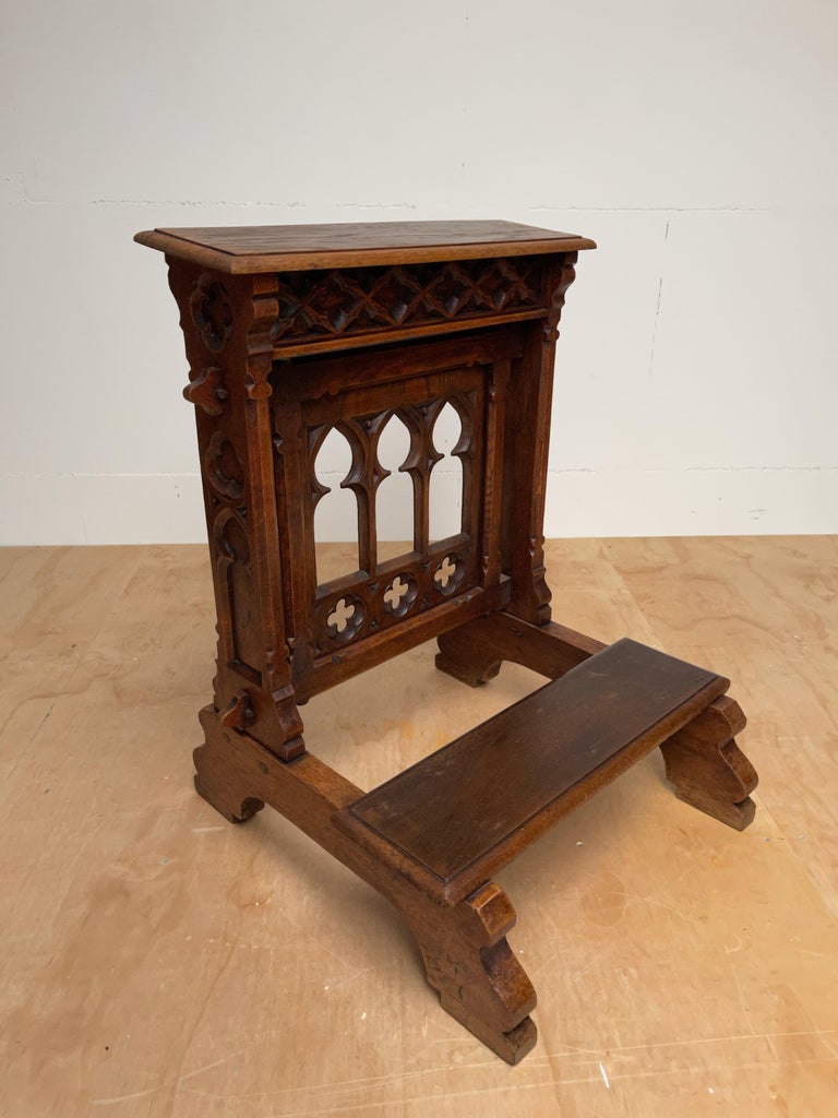 Antique Handcrafted and Carved Oak Gothic Revival Church Prayer Chair ...