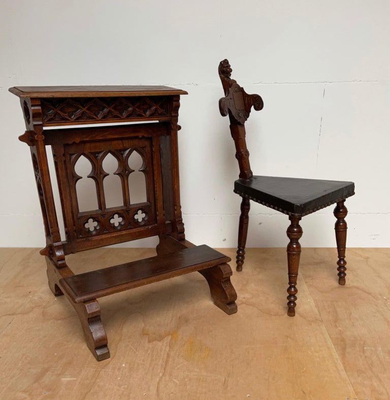 Antique Handcrafted and Carved Oak Gothic Revival Church Prayer Chair ...