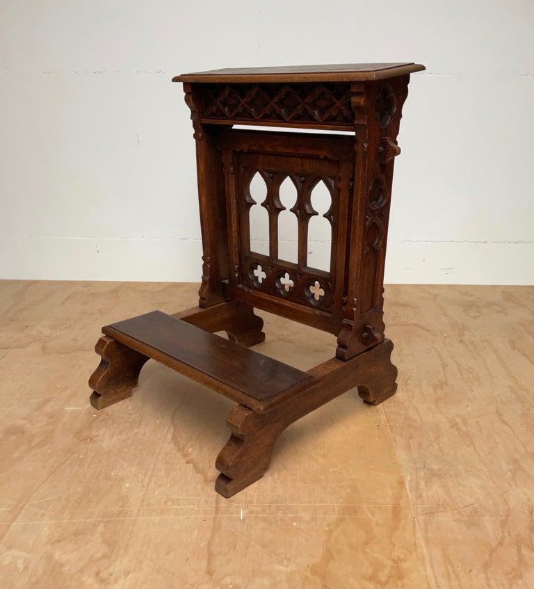 Antique Handcrafted and Carved Oak Gothic Revival Church Prayer Chair ...